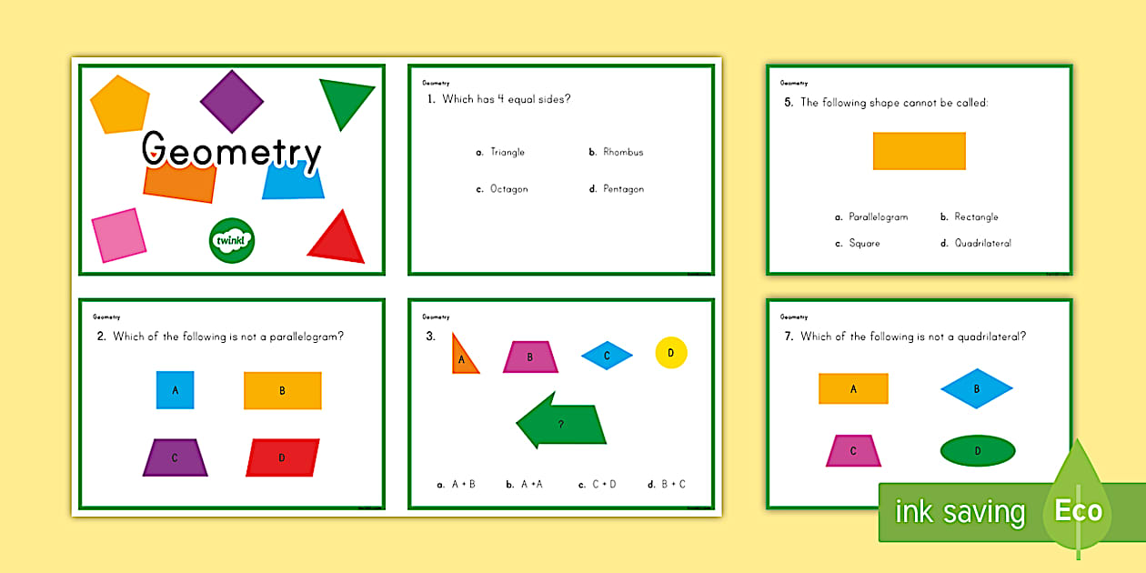 Third Grade Geometry Assessment Practice Cards - Twinkl