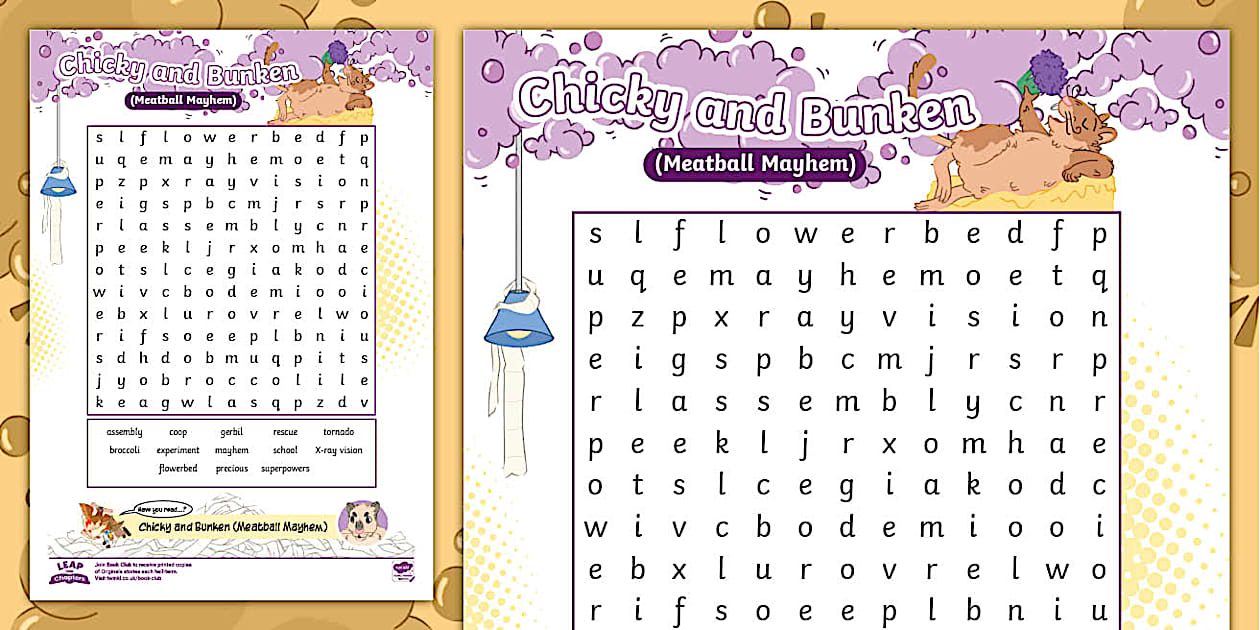 Chicky and Bunken (Meatball Mayhem) Word Search - Twinkl