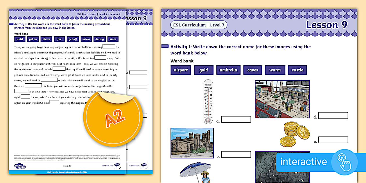 ESL Curriculum Level 7, Lesson 9 Interactive Worksheet