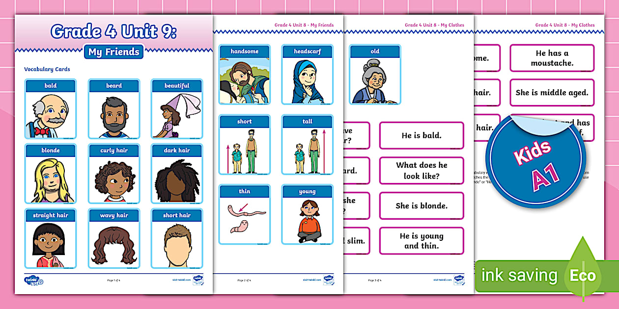 Turkey Curriculum English Vocabulary Cards: Grade 4 Unit 9 (My Friends)