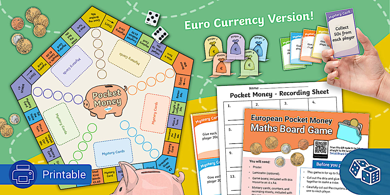 Euro Money Maths Board Game for Addition and Subtraction