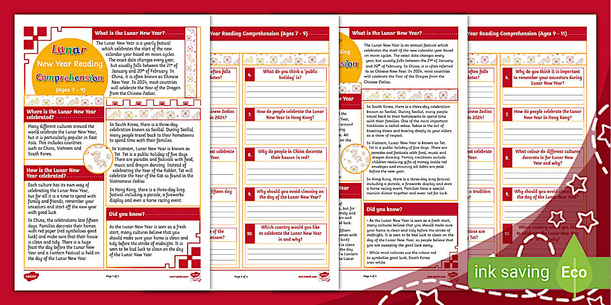 Lunar New Year Reading Comprehension (Ages 7 - 11) - Twinkl
