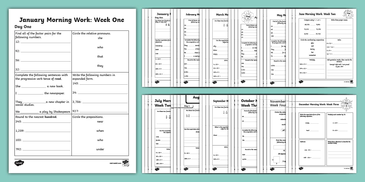 Fourth Grade 12 Months of Morning Work Pack - Twinkl