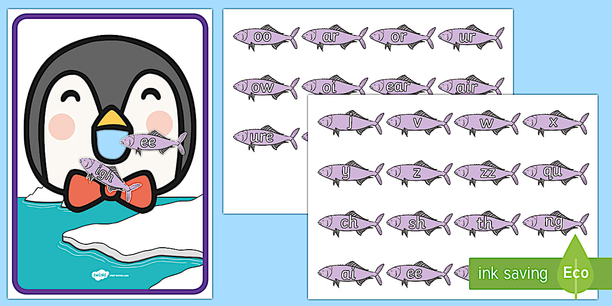 Feed The Penguin Phase Three Phonics Activity - - Twinkl