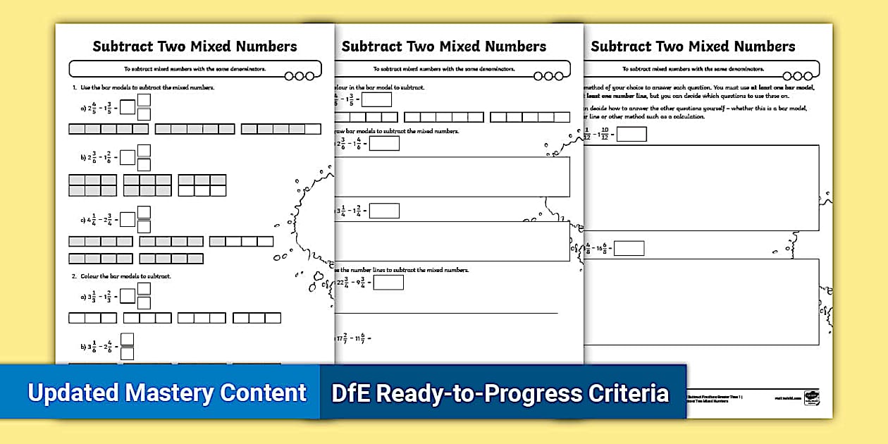 👉 Subtract Two Mixed Numbers Maths Activity Sheet