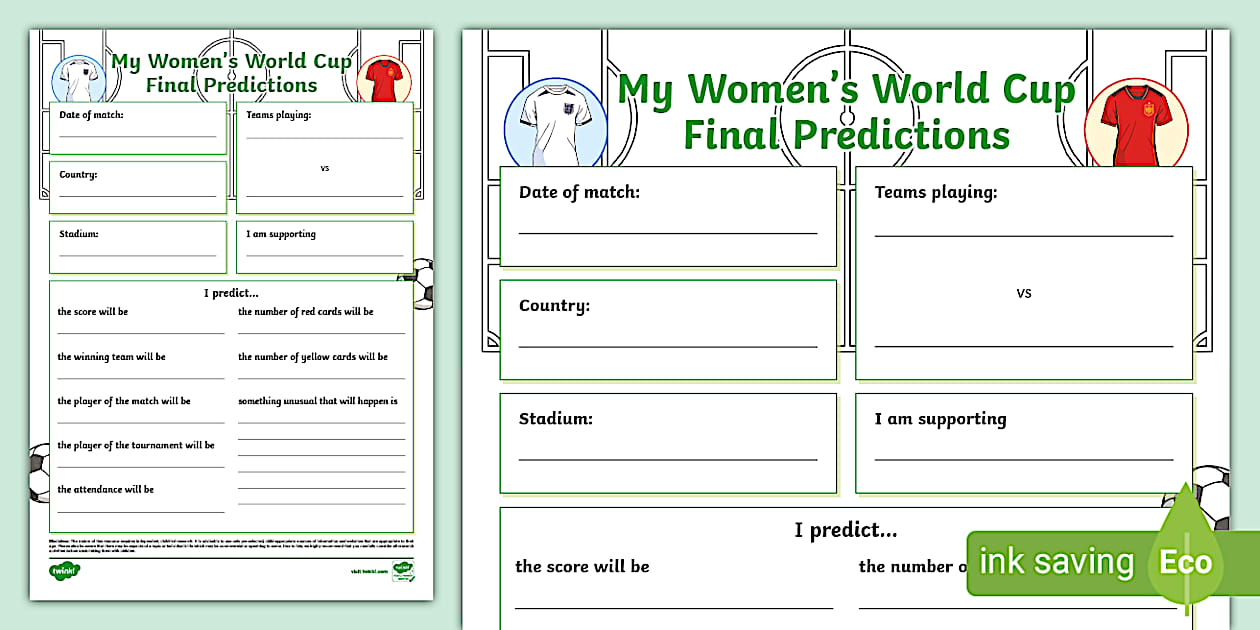 KS2 My Women's World Cup Final Predictions Worksheet