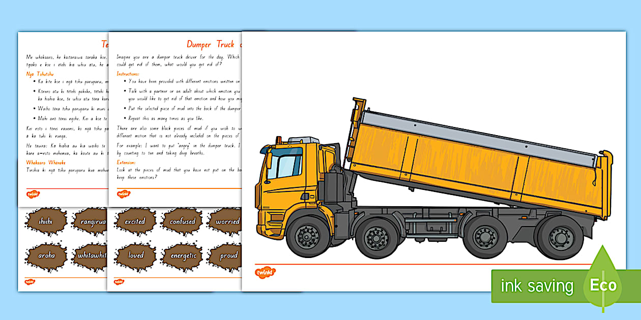 Black and White Dumper Truck of Emotions Worksheets - English/Te Reo Māori