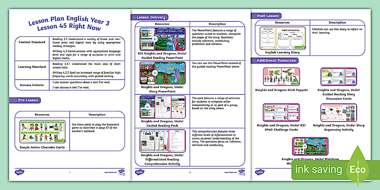 Lesson Plan English Year 3 Lesson 45 Right Now - Twinkl