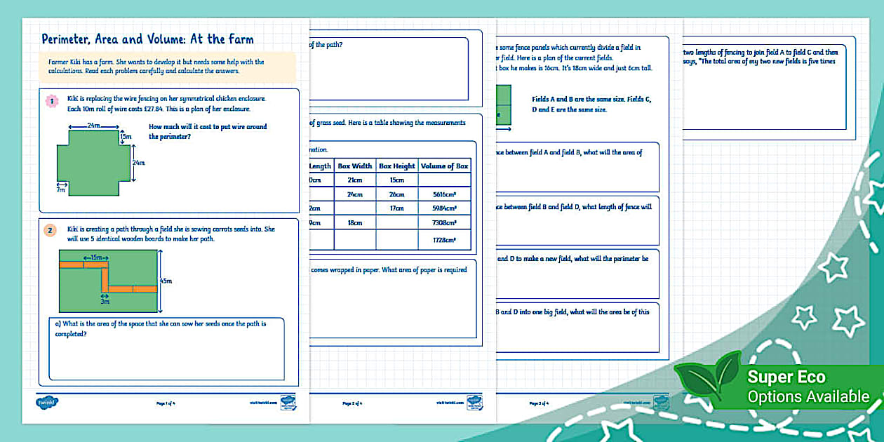Perimeter, Area and Volume: At the Farm (Ages 10 - 11)