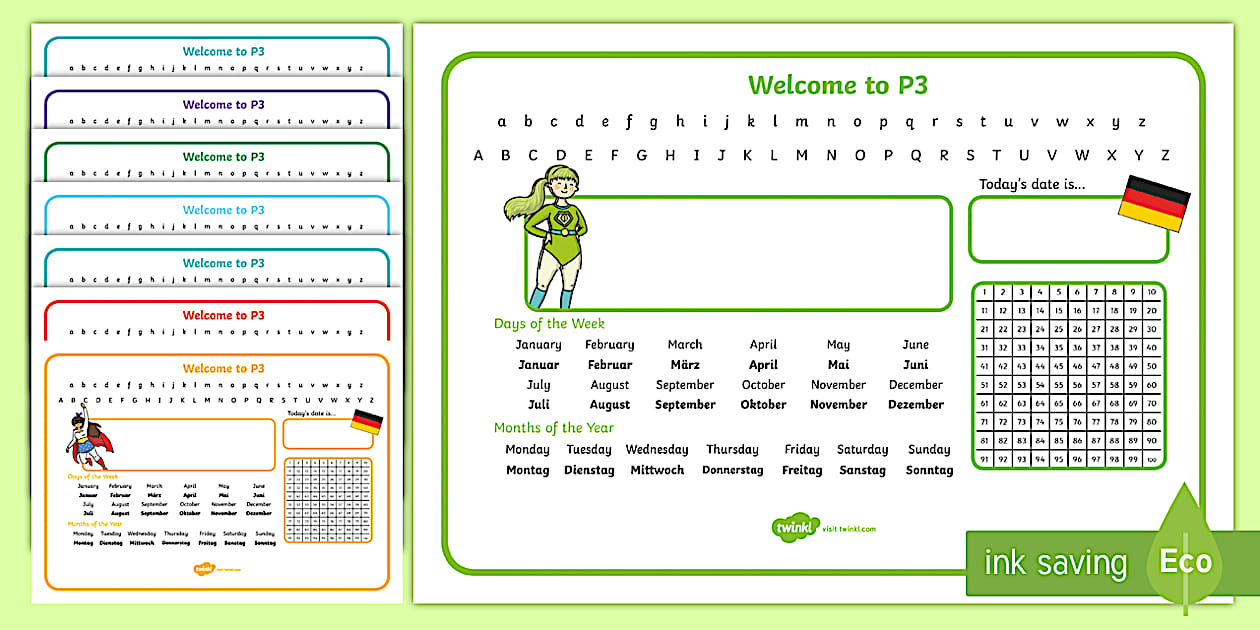 Welcome to P3 (with German) Desk Mat (teacher made) - Twinkl