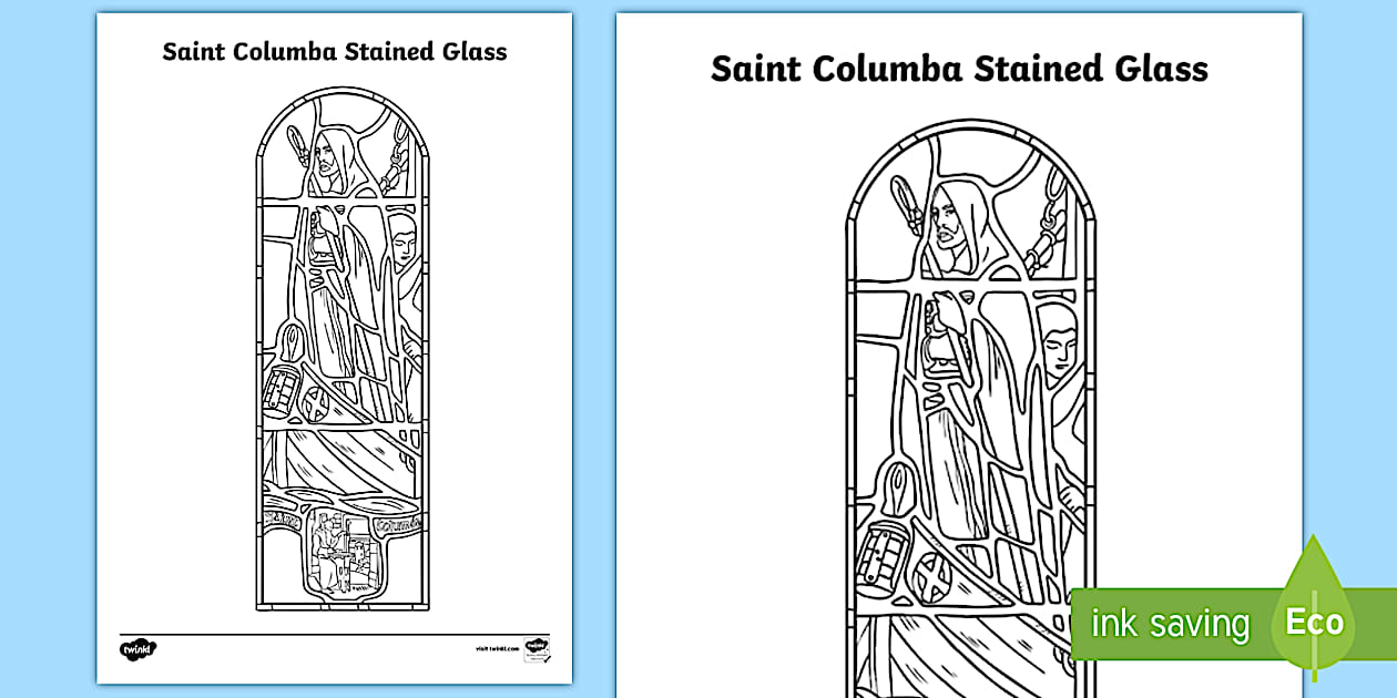 Saint Columba Stained Glass Colouring Page - Twinkl
