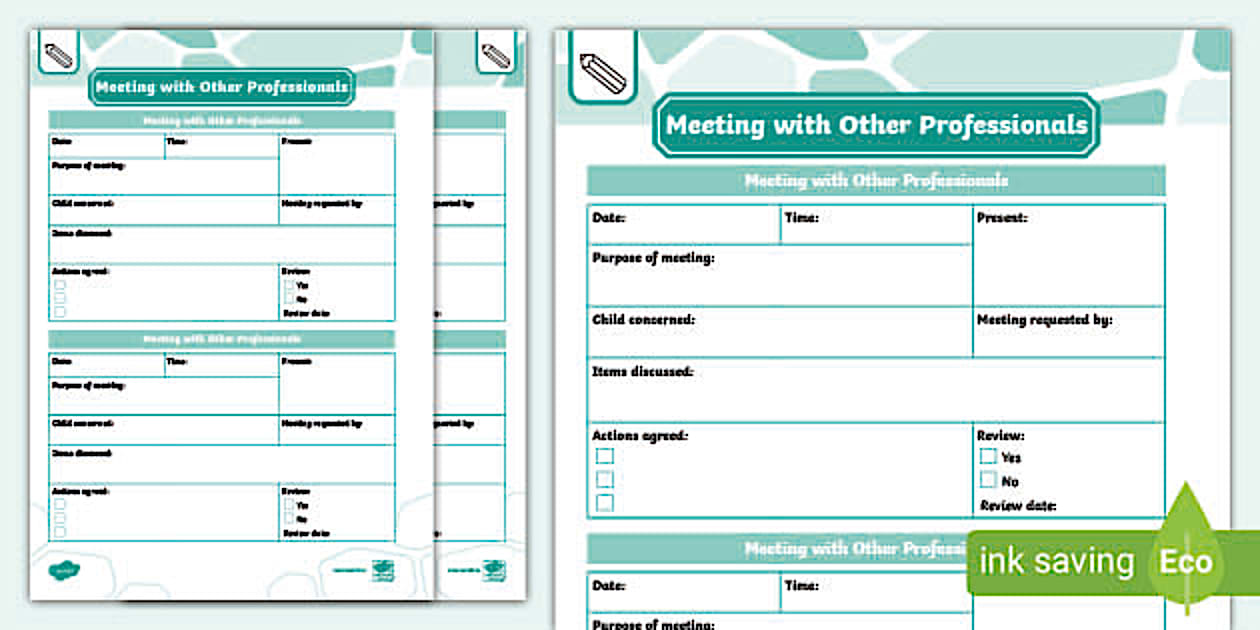 Teacher Planner: Meetings with Other Professionals - Twinkl