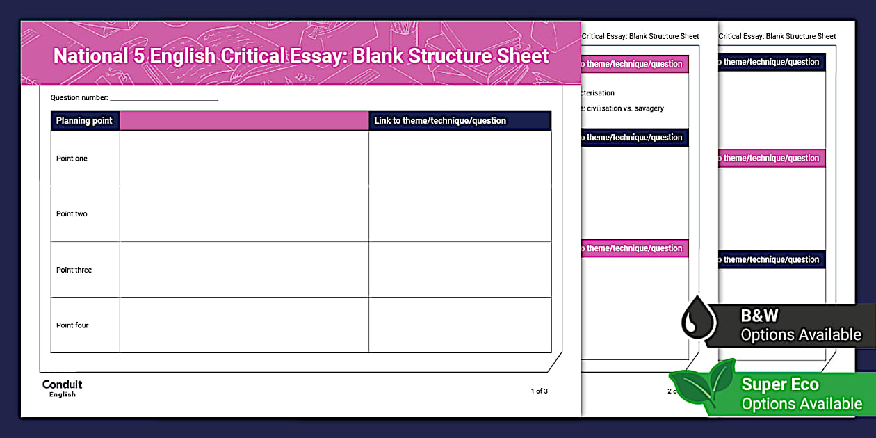 National 5 English Critical Essay: Blank Structure Sheet