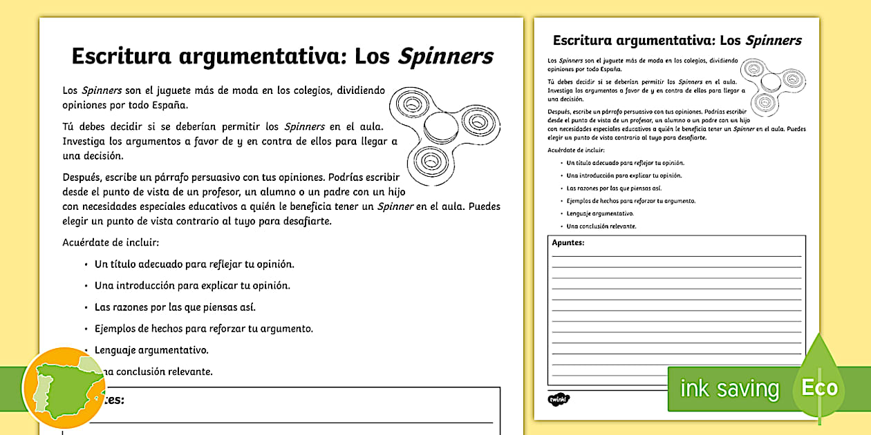 Ficha de actividad: Escritura argumentativa - Los 'Spinners'