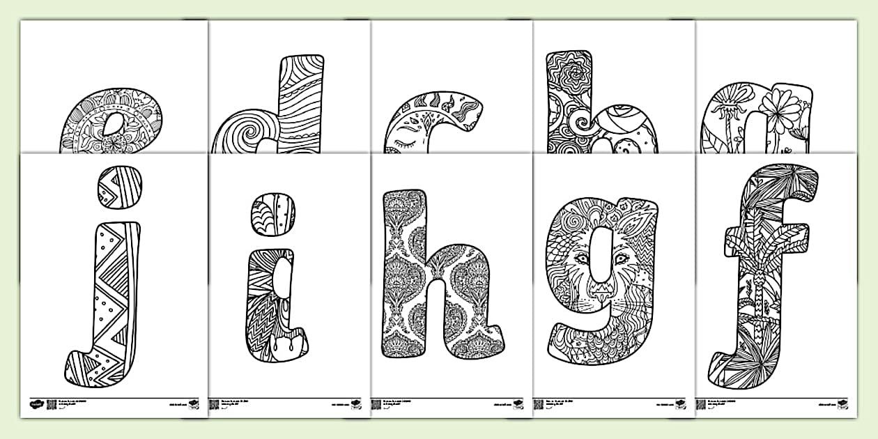 Lower Case Alphabet Mindfulness Patterned Colouring Sheets