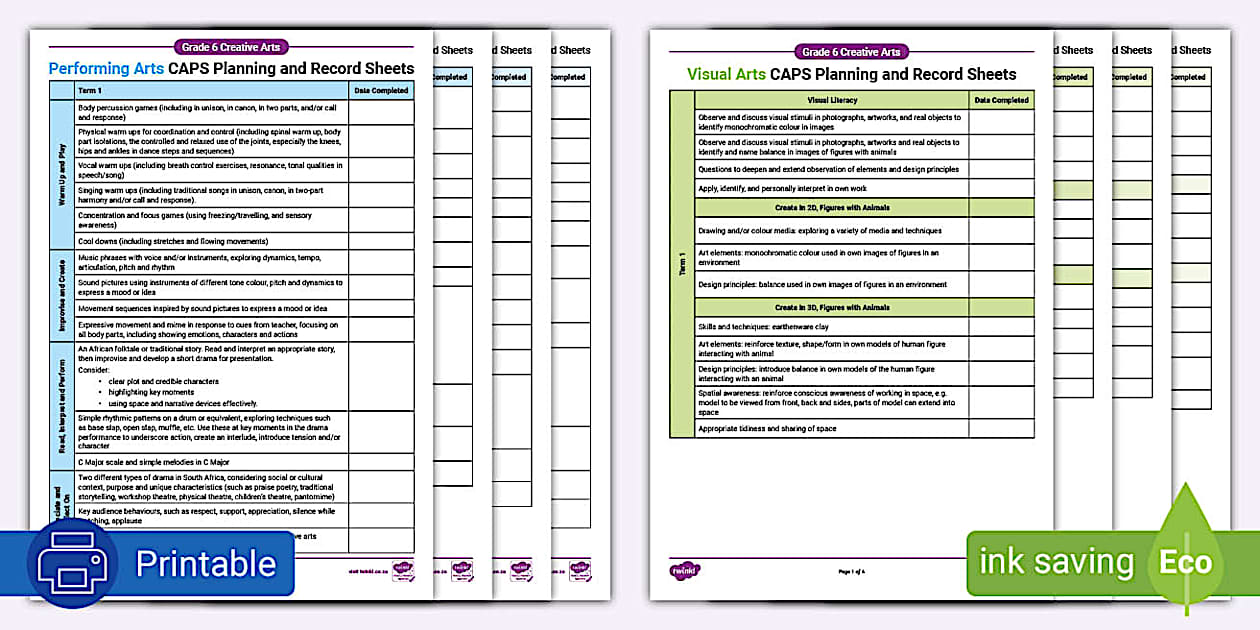 Grade 6 Creative Arts Planning sheet - Twinkl South Africa