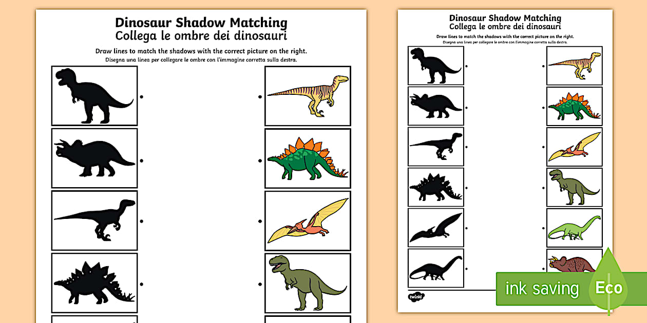 Dinosaur Shadow Matching Worksheet / Worksheet - English/Italian - Dinosaur