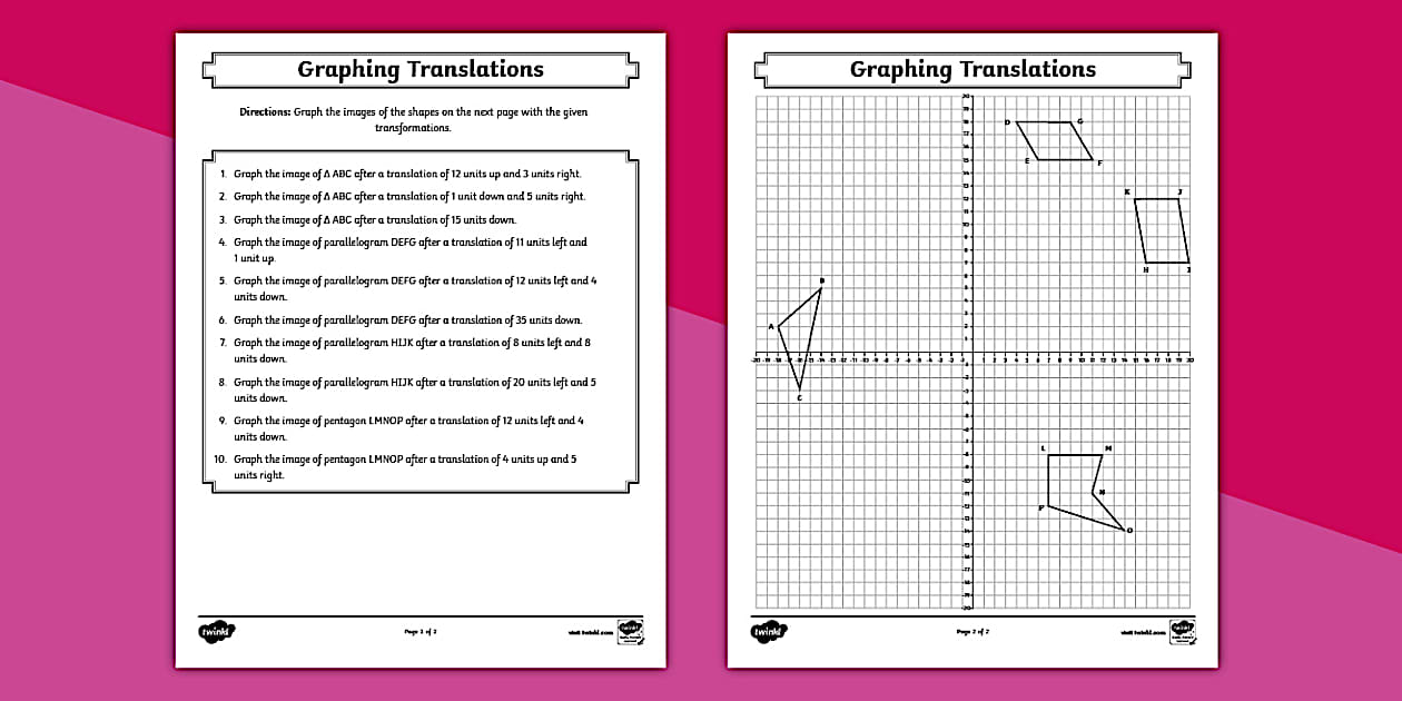 Eighth Grade Graphing Translations Practice - Twinkl