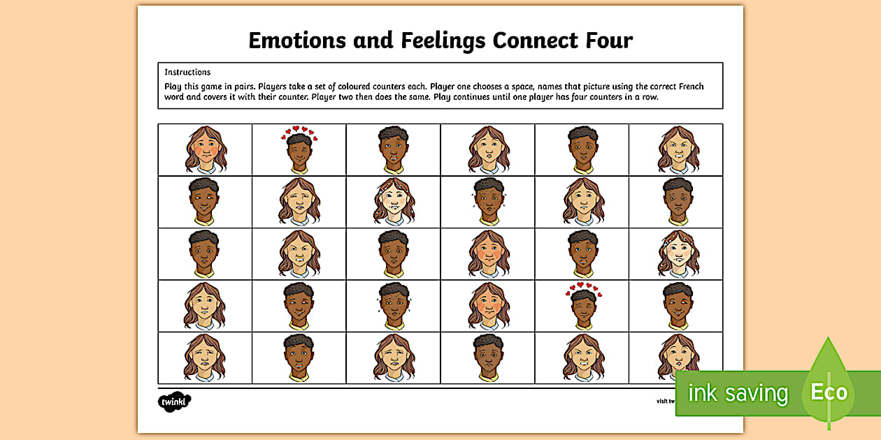 Emotions and Feelings Four in a Row Game French - Twinkl