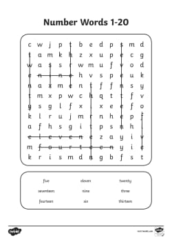 Number Words 1 to 20 Word Search | Number Word Search
