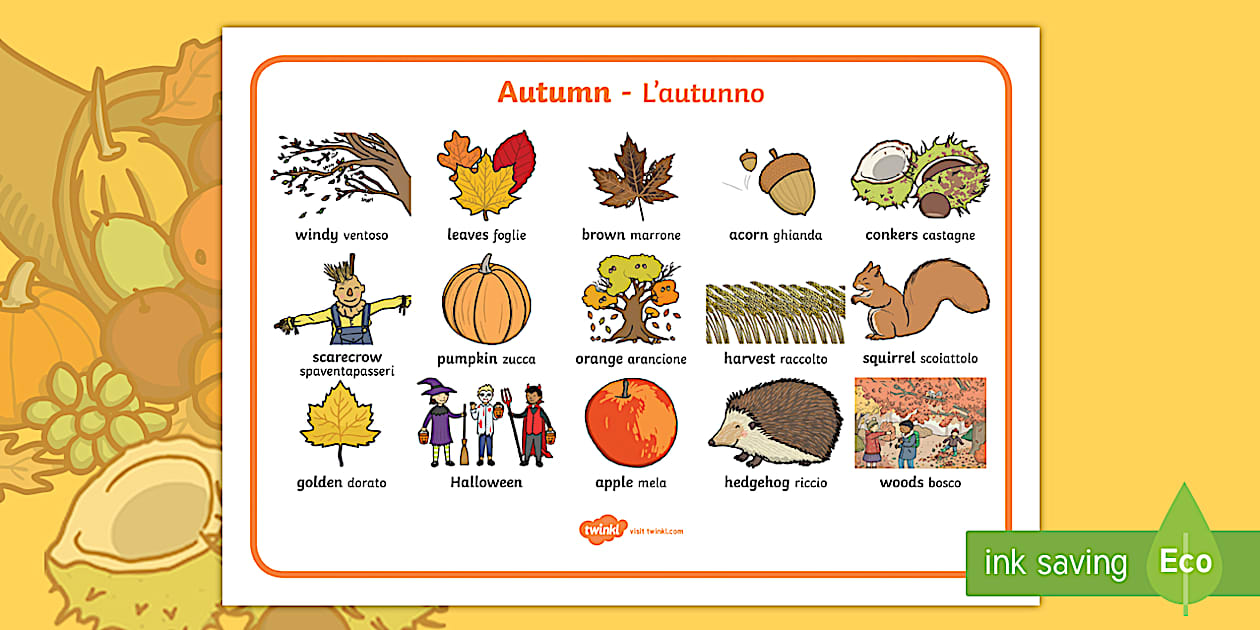 Autumn Word Mat English/Italian - Autumn Word Mats - Twinkl