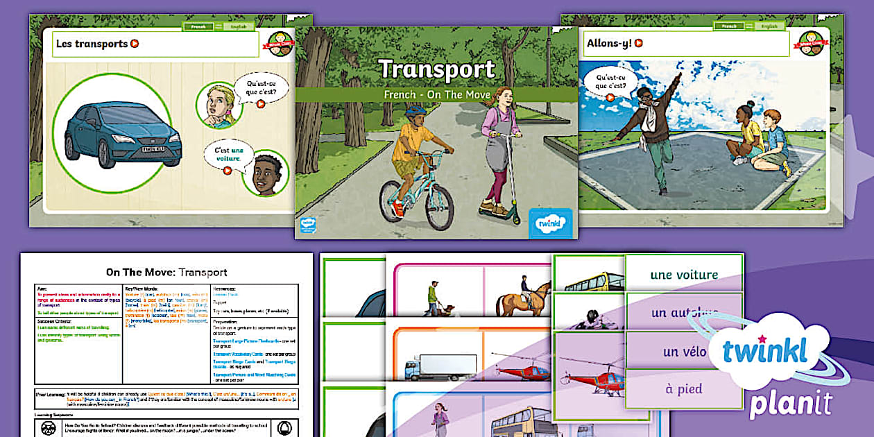 French: On the Move: Transport Year 4 Lesson Pack 1 - Twinkl