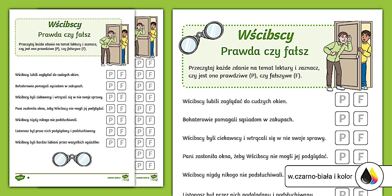 Wścibscy | Znajomość lektury | Prawda czy Fałsz - Twinkl