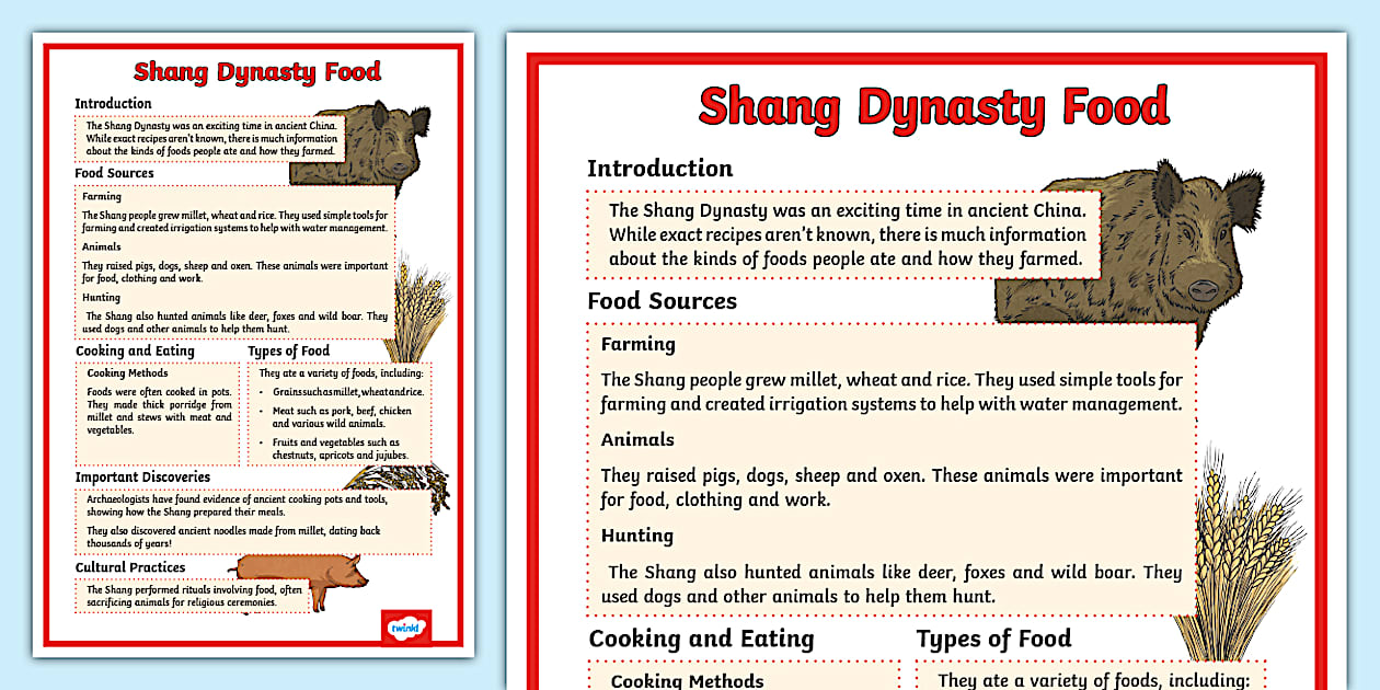 Shang Dynasty Food Fact File (teacher made) - Twinkl