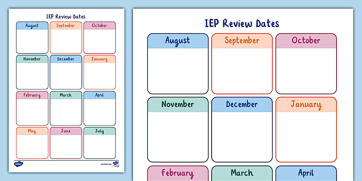 IEP Review Calendar Page (Teacher-Made) - Twinkl