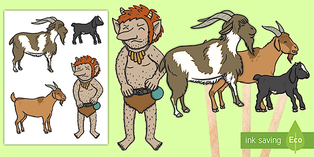 The Three Billy Goats Gruff Story Stick Puppets - Twinkl