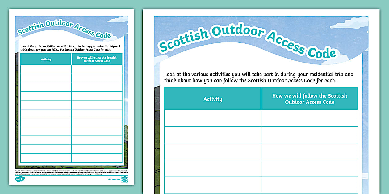 Scottish Outdoor Access Code Residential Activities - Twinkl