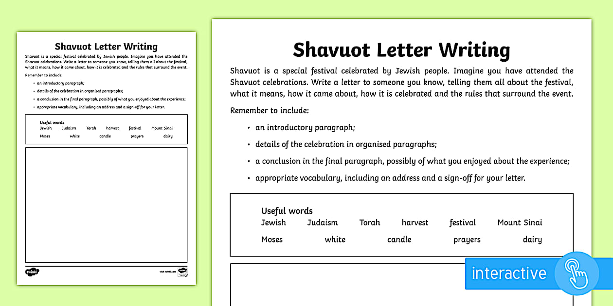 KS2 Shavuot Letter Writing Worksheet (Hecho por educadores)