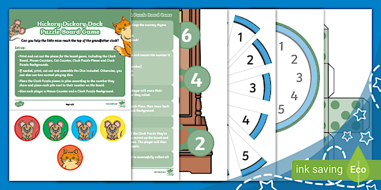 Hickory Dickory Dock Telling Time Puzzle Board Game - Twinkl
