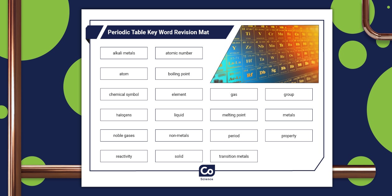The Periodic Table: Key Words Revision Mat (teacher made)