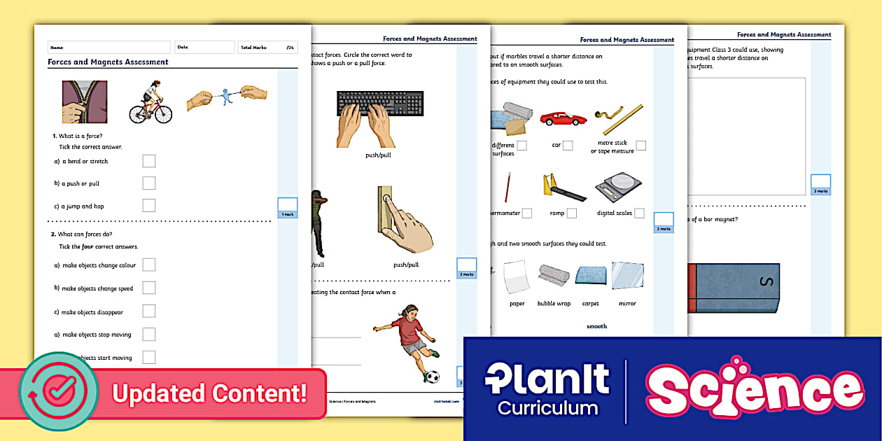 Science: Forces and Magnets: Year 3 Assessment Test - Twinkl
