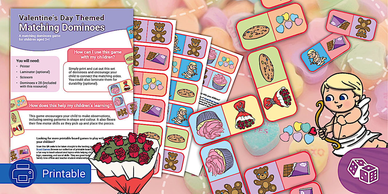 Valentine Gifts Matching Dominoes Game - Valentine's Day Quick Games for