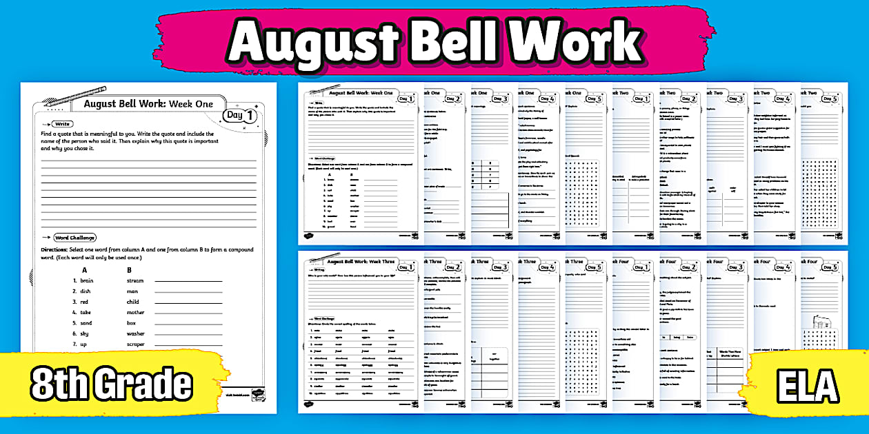 Eighth Grade August ELA Bell Work Bundle
