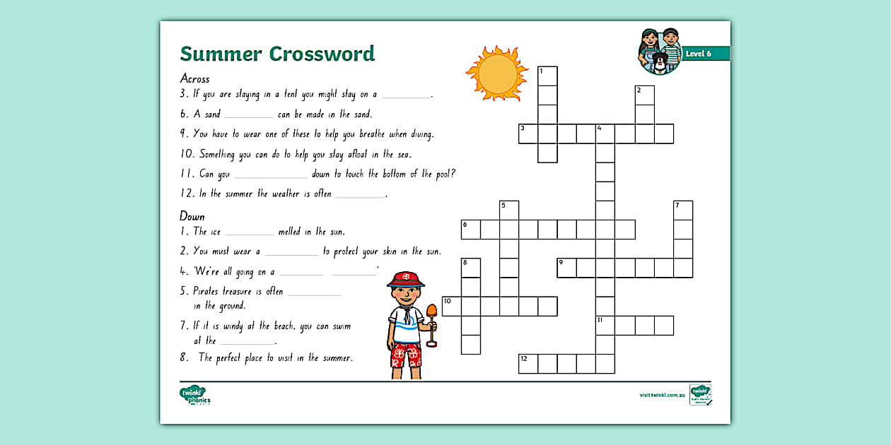 Twinkl Phonics Level 6 Summer Crossword (teacher made)