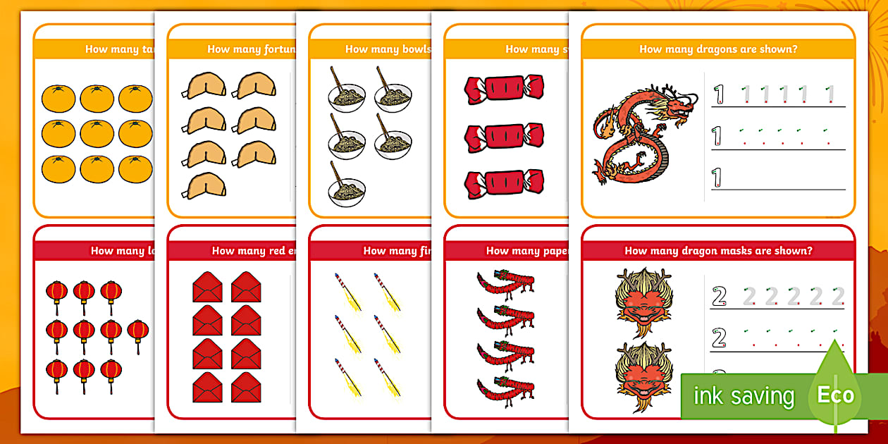 Chinese New Year Number Formation Cards - Twinkl