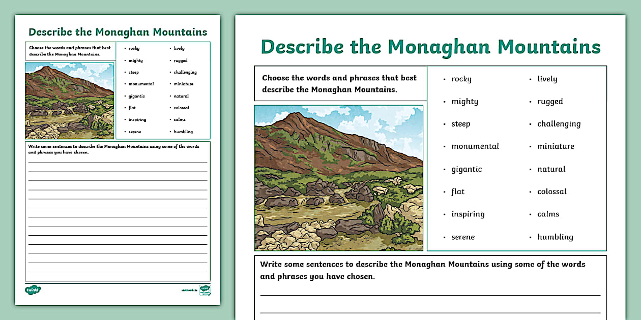 Describe the Monaghan Mountains Worksheet (teacher made)