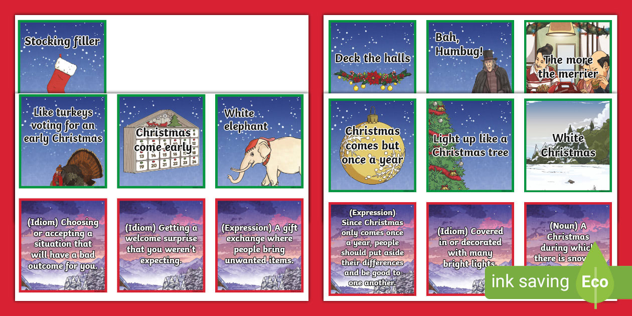 ESL Christmas Expressions Matching Cards [Kids, A1-A2]