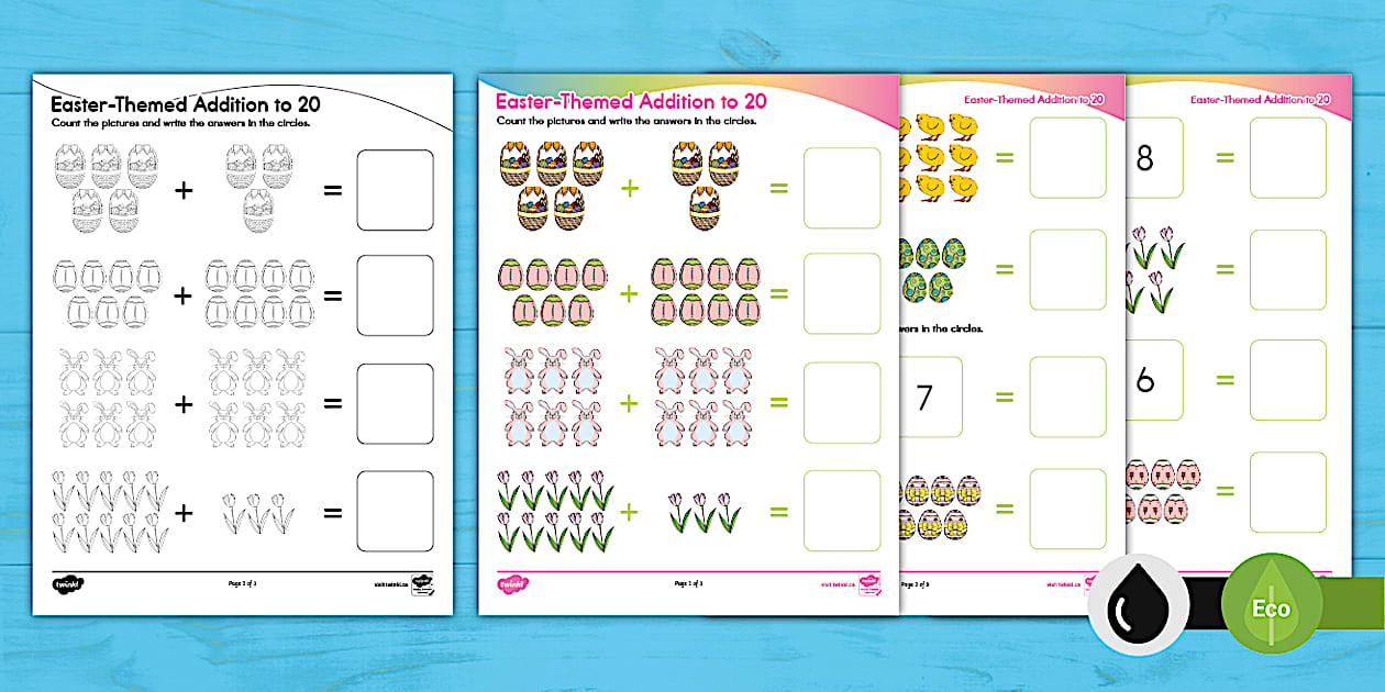 Easter-Themed Addition to 20 Activity Sheet (teacher made)