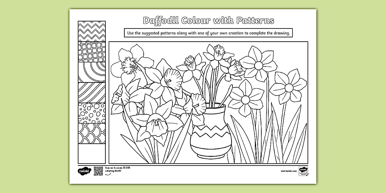 Daffodil Colour with Patterns Activity - Twinkl