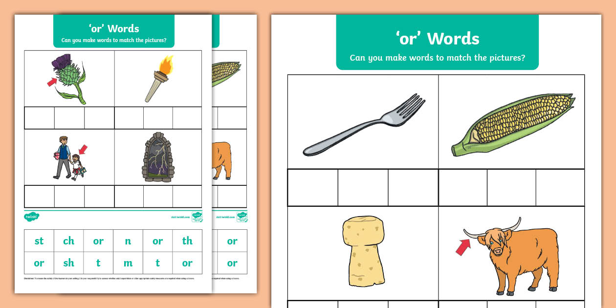 'or' Cut and Stick Worksheet (Teacher-Made) - Twinkl
