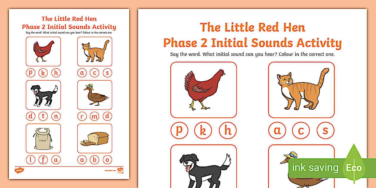 The Little Red Hen Phase 2 Initial Sounds Activity | Twinkl