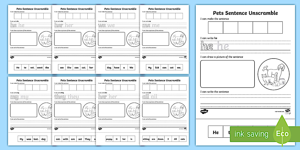 Phase 3 Pets Sentence Unscramble (teacher made) - Twinkl