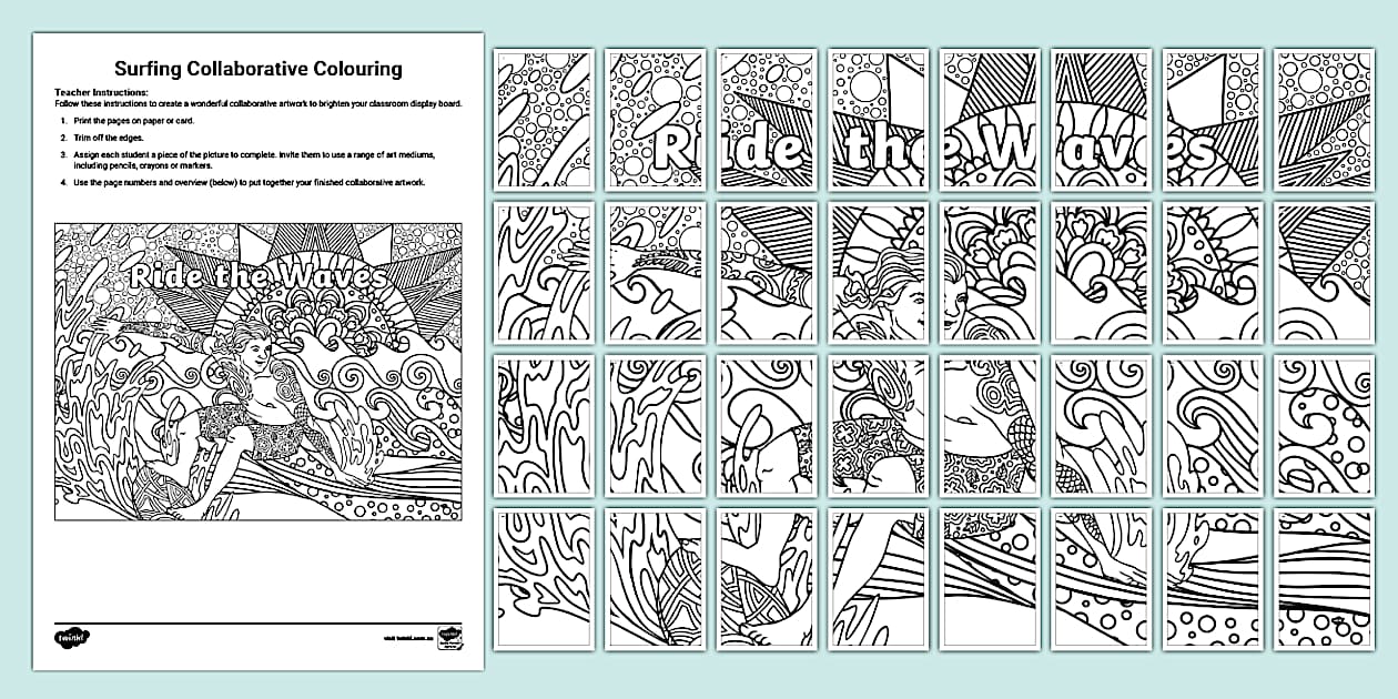 Surfing Collaborative Colouring (teacher made) - Twinkl