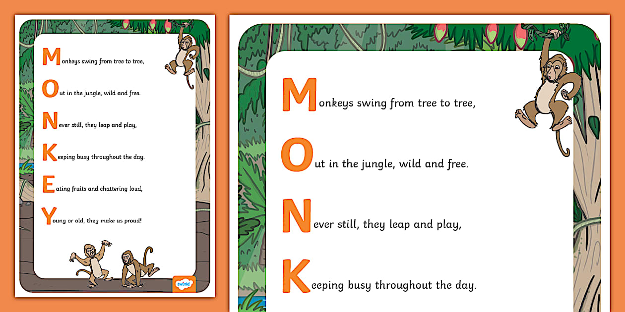 Monkey Acrostic Poem Example and Template (teacher made)