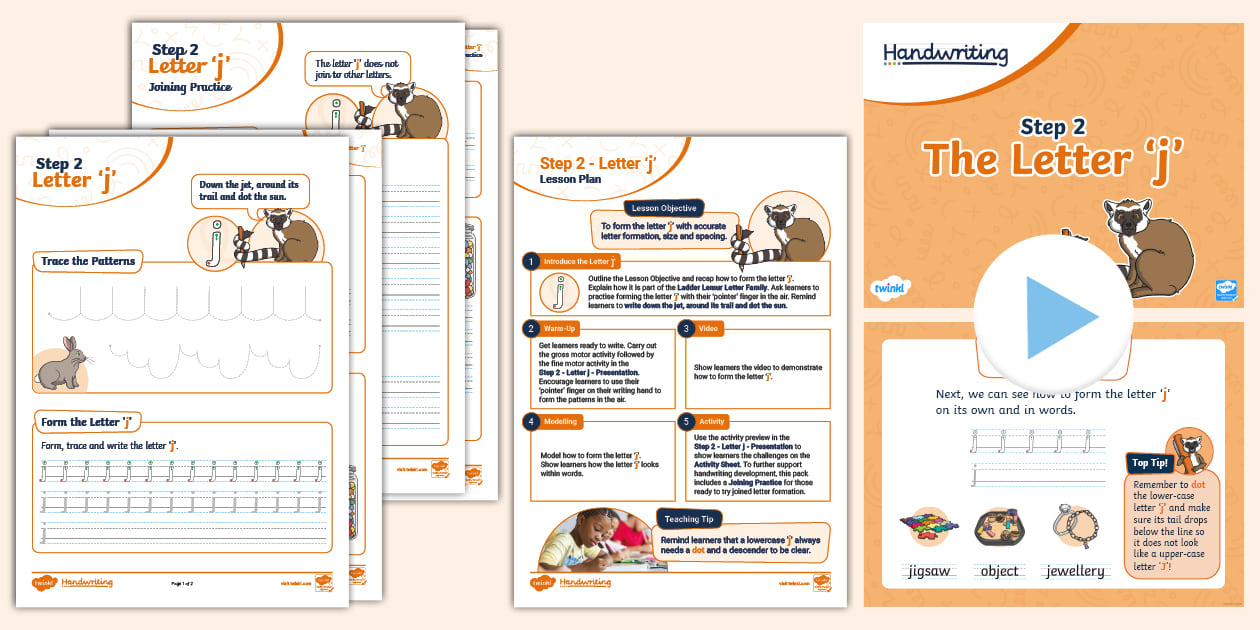 Twinkl Handwriting Scheme: Step 2 Lemur Letter 'j' Pack