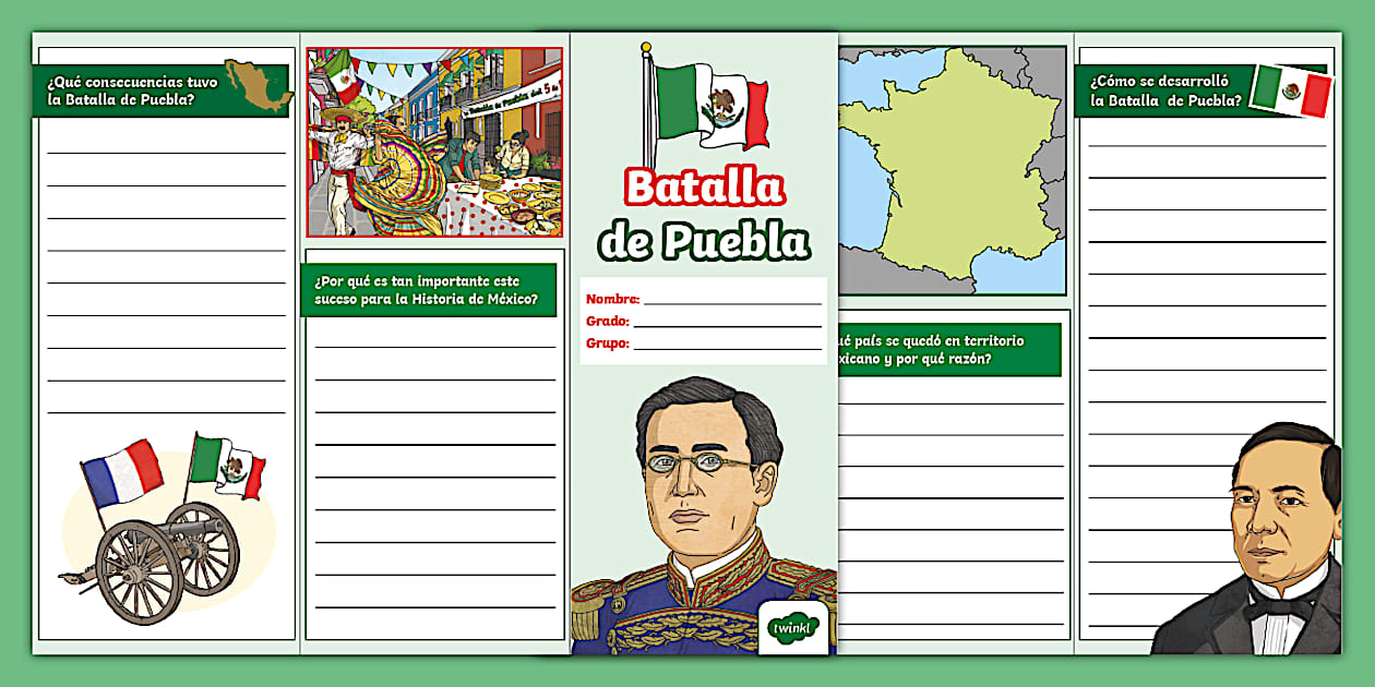 batalla de puebla - cinco de mayo - tríptico